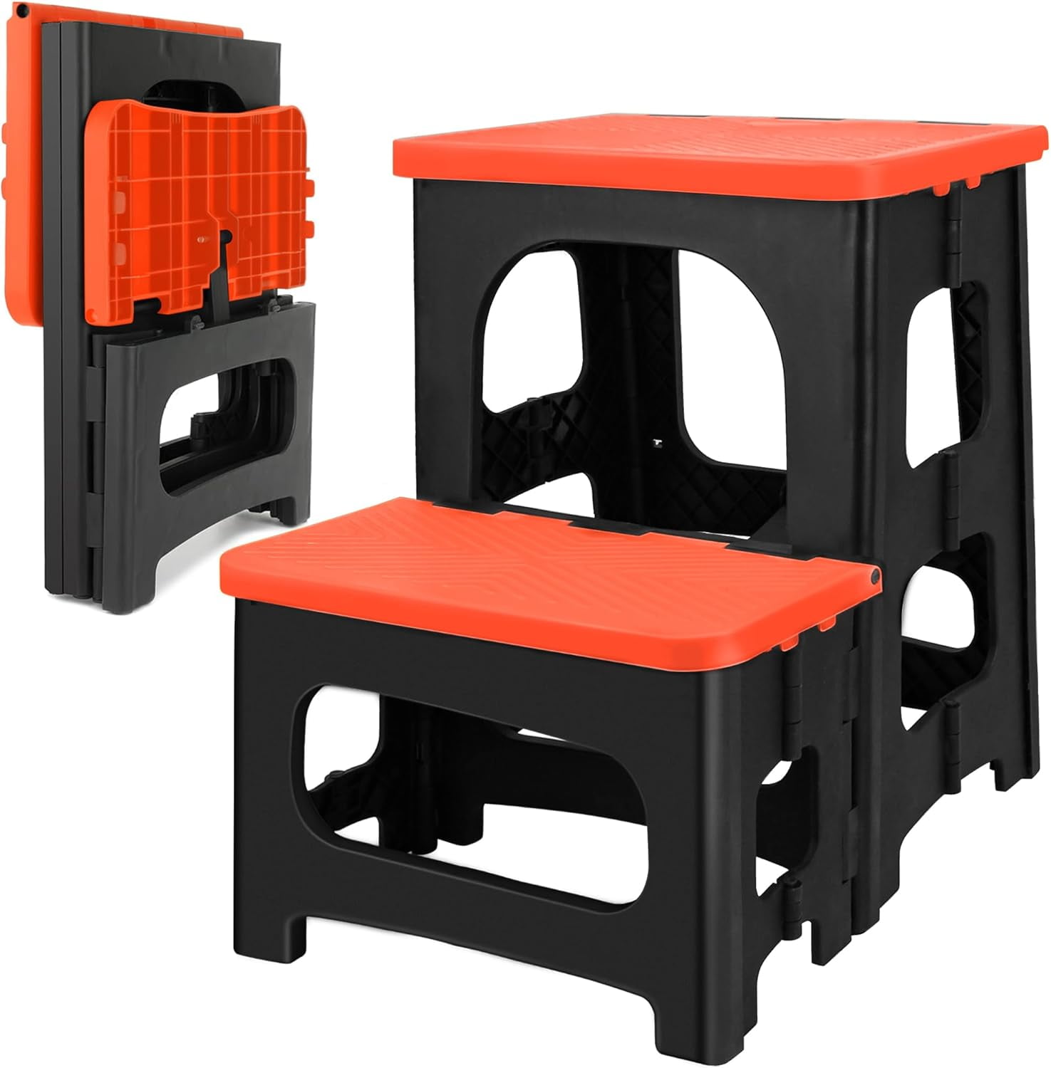 Folding 2-Step Stool, Non-Slip Portable Footstool 8" & 17" Dual Heights ...