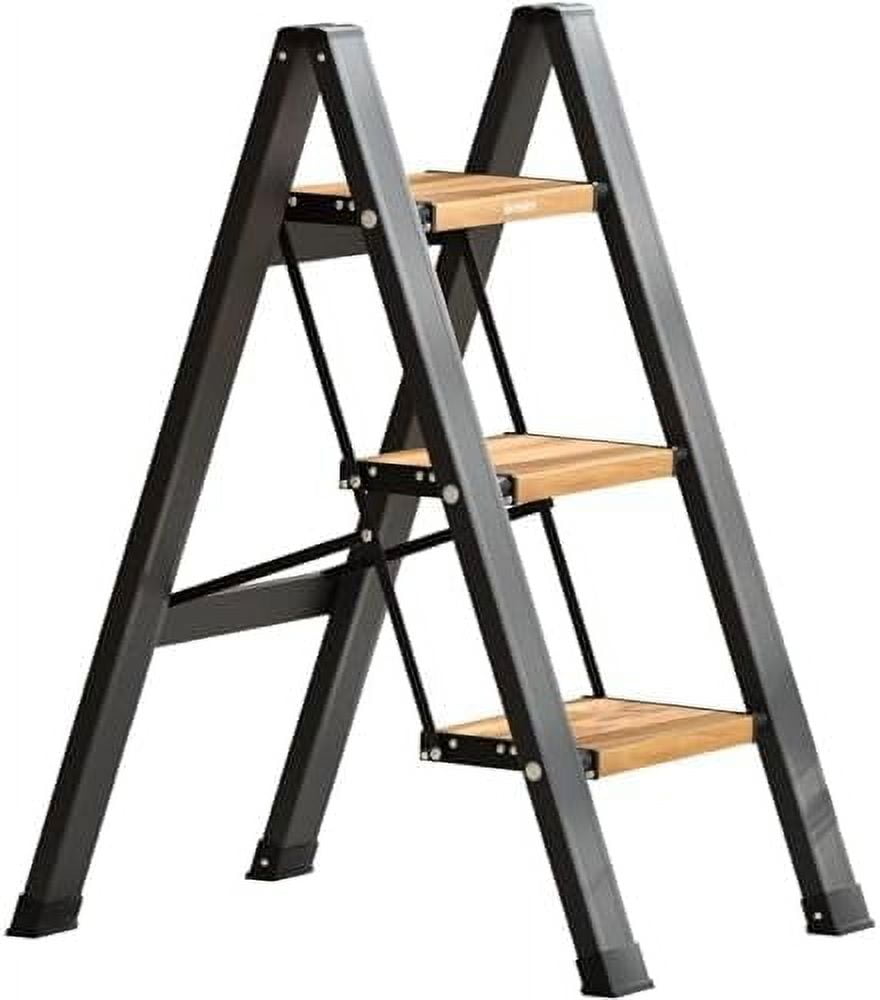Folding 3 Step Ladder Aluminum Kitchen Step Stool, Anti-Slip Pedal ...