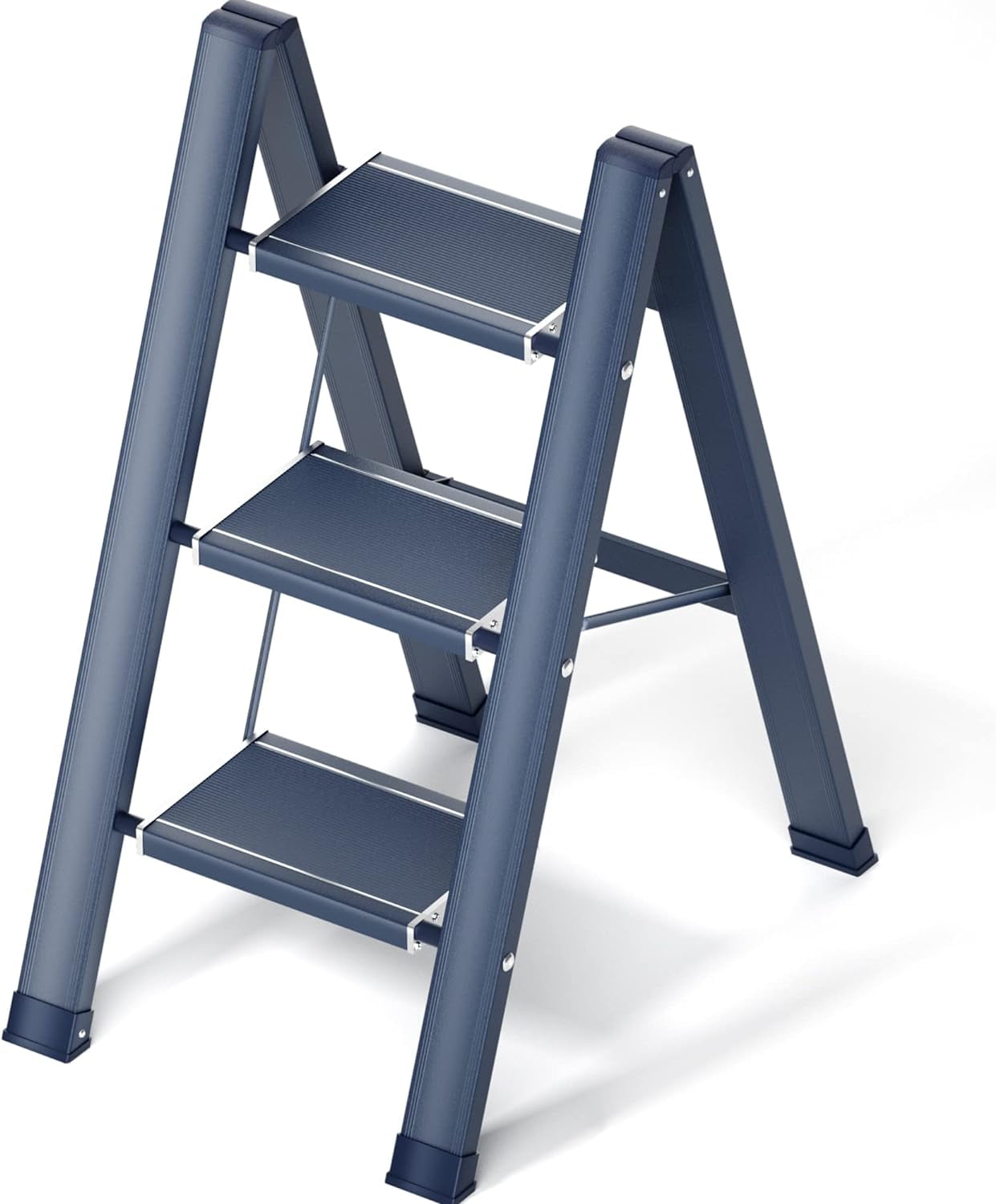 Folding 3 Step Ladder - Aluminum Lightweight Step Stool W/Anti-Slip ...