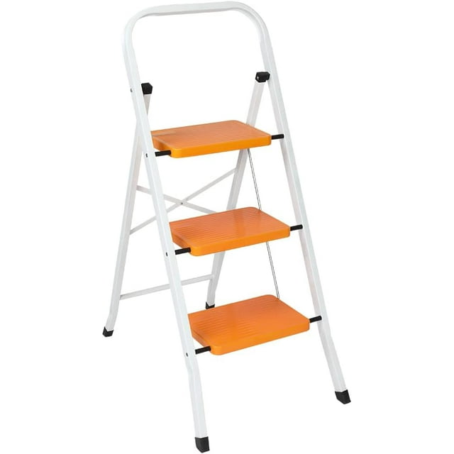 Folding 3 Step Ladder, Steel Step Stairs Lightweight w/Handle Grip Anti ...