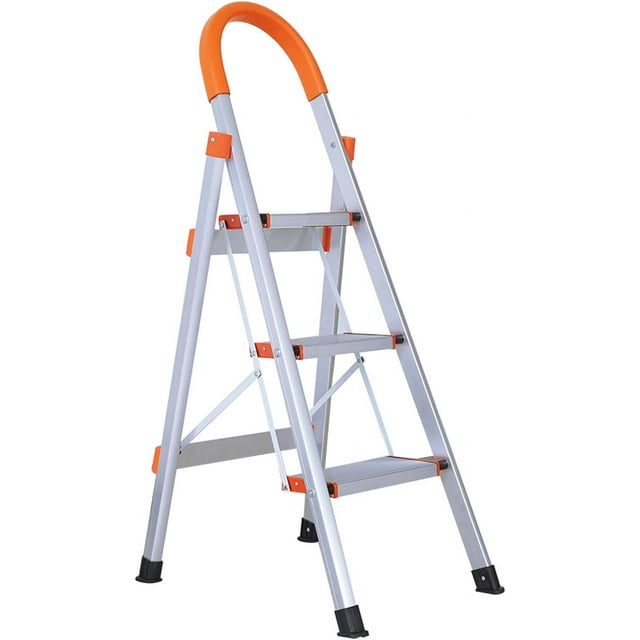 Folding 3 Step Stool Ladder with Grip Handle Anti-Slip Sturdy Wide Step ...