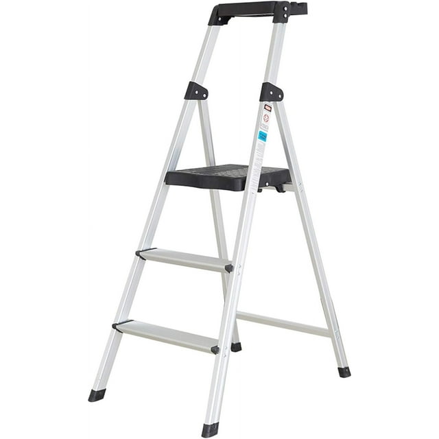 Folding 3 Step Stool Ladder with Grip Handle Anti-Slip Sturdy Wide Step ...
