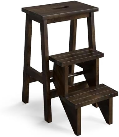 Folding 3 Tier Step Ladder, Multifunction 3-in-1 Wood Step Stool with ...