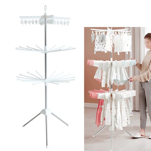 Folding 360° Rotation Clothes Drying Rack Clothing Organizer Laundry ...