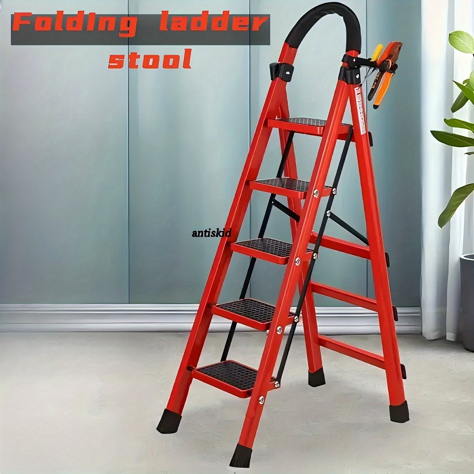 Folding 4/3 Step Ladder, Heavy Duty Steel Step Stool with Anti-Slip ...