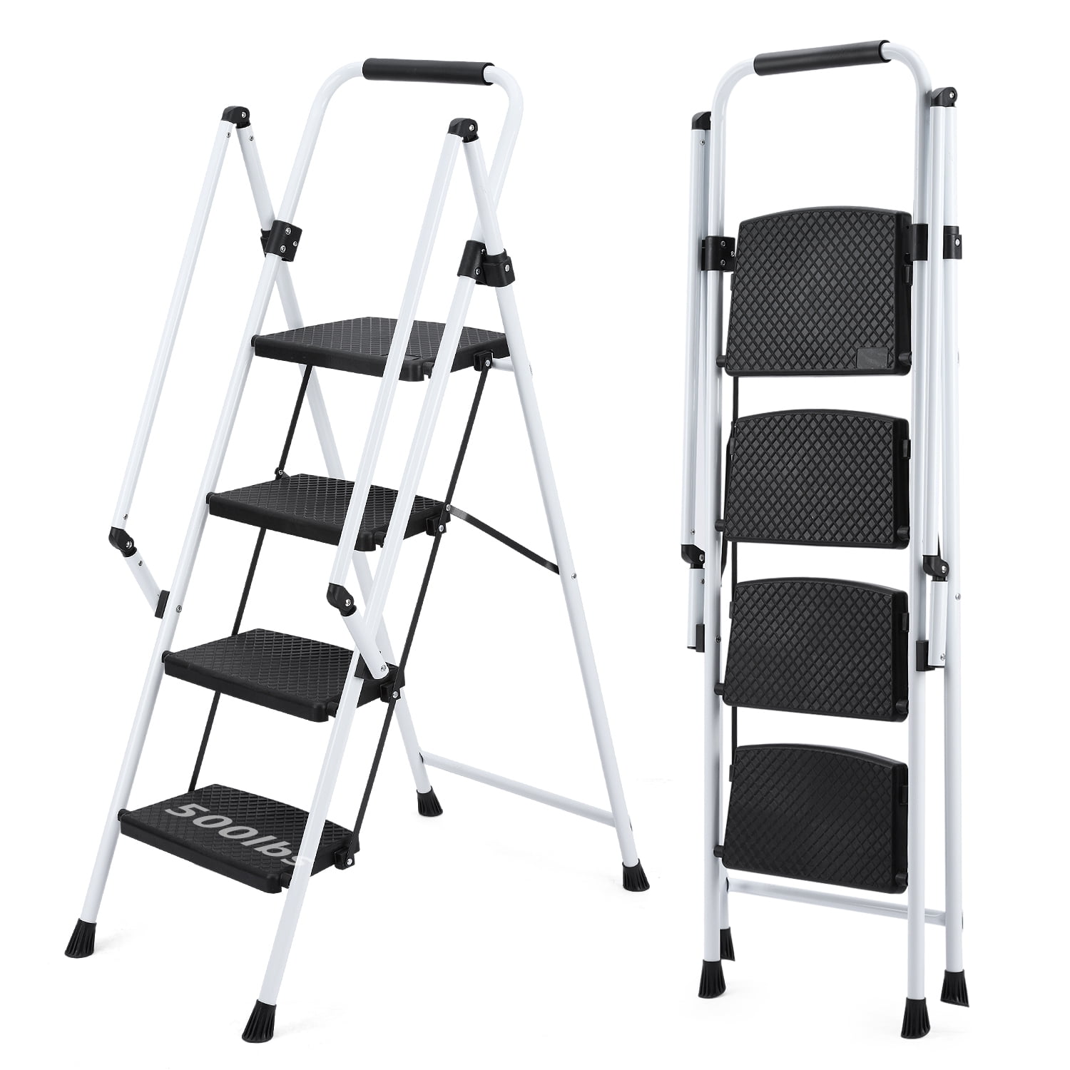 Folding 4 Step Ladder with Convenient Handgrip Portable Steel Step ...