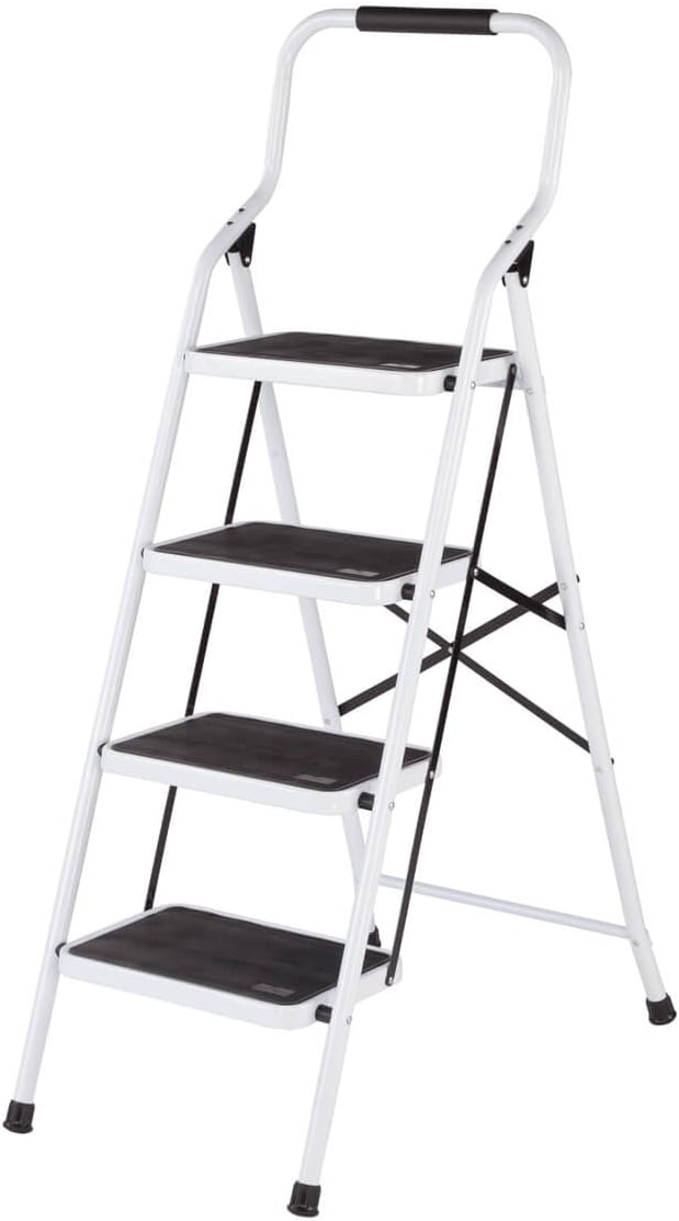 Folding 4-Step Safety Ladder, 2-in-1 Padded Handle and Backrest ...