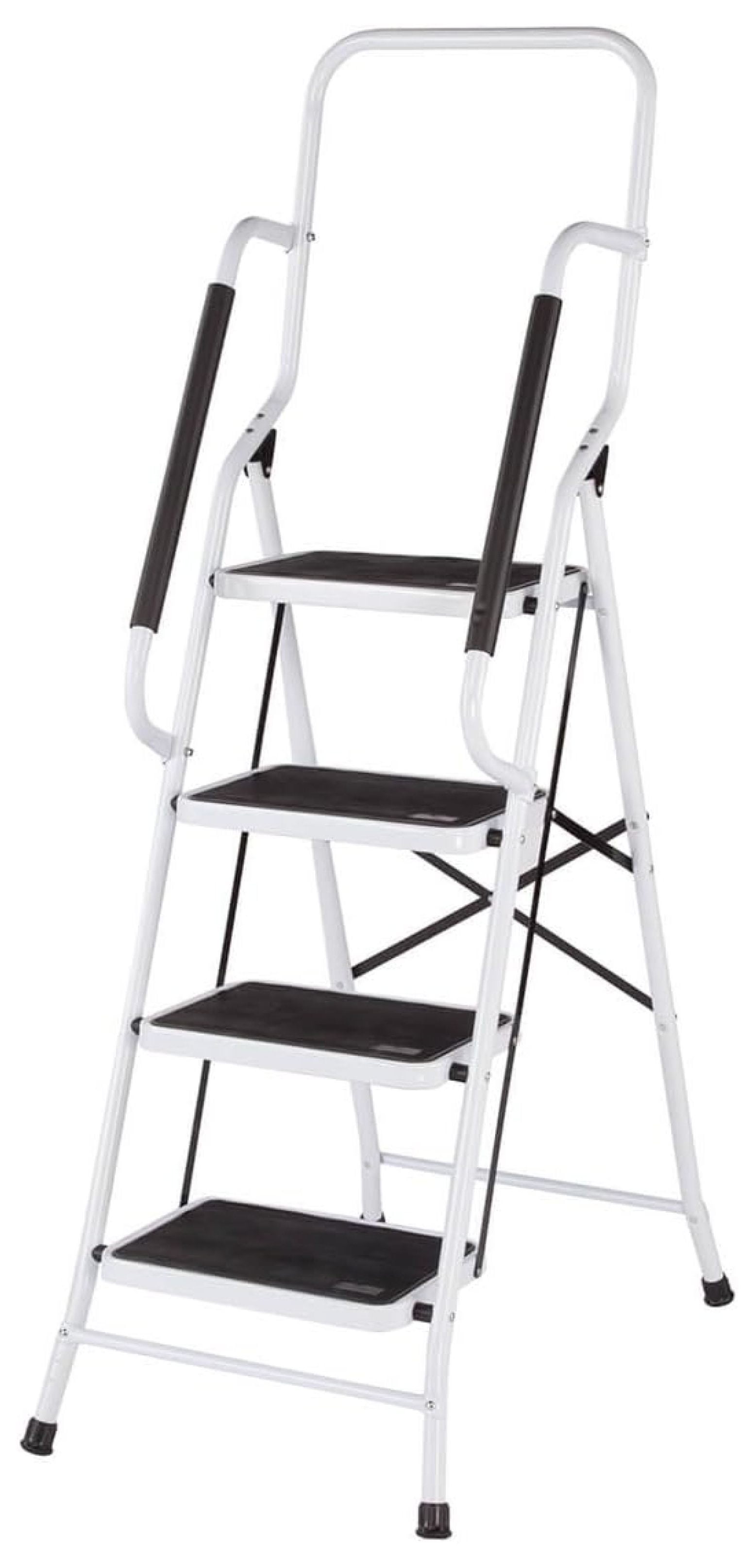 Folding 4-Step Safety Ladder - Heavy Duty Steel, Anti-Slip Treads ...