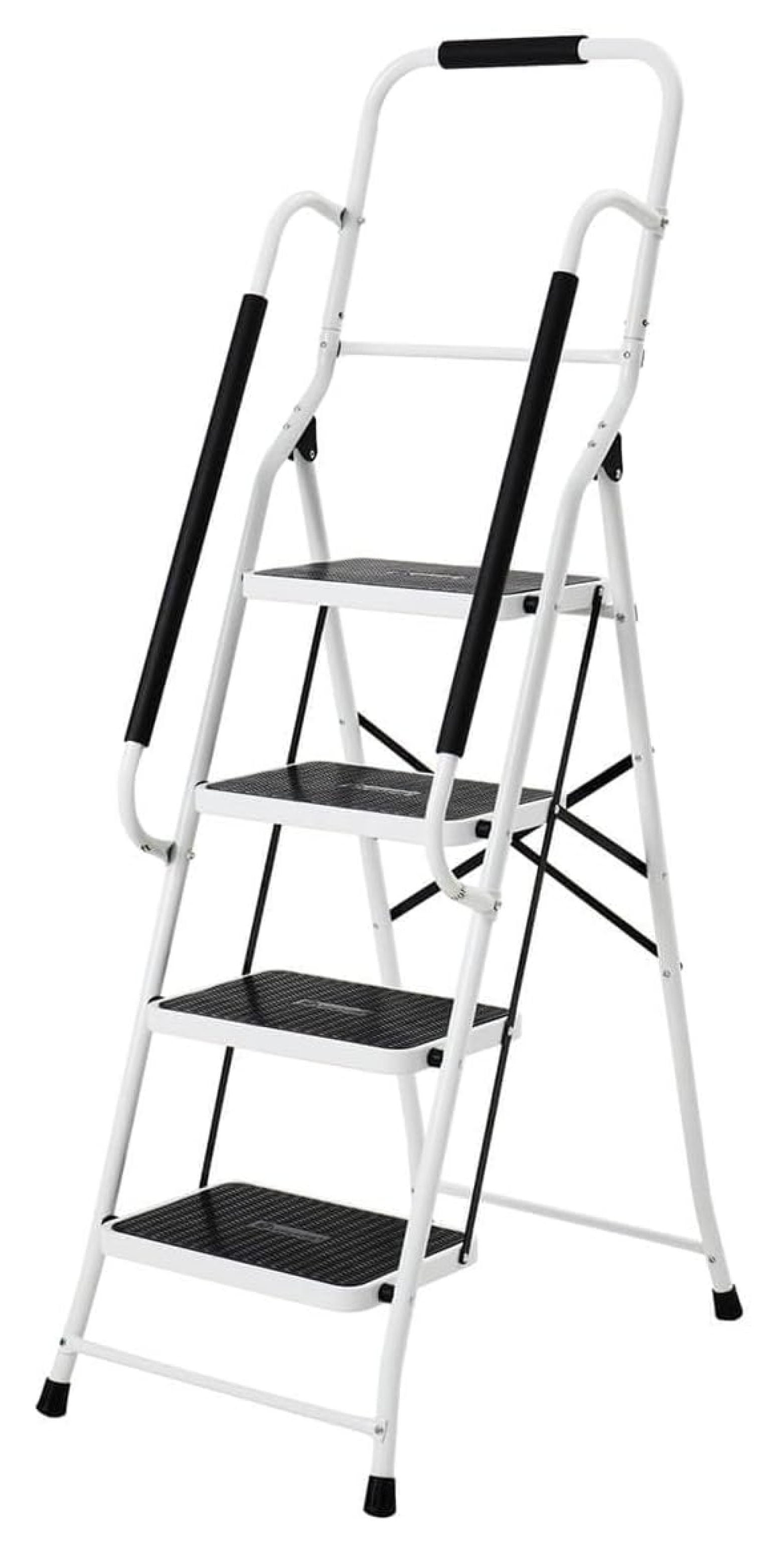 Folding 4-Step Safety Ladder - Heavy Duty Steel, Anti-Slip Treads ...