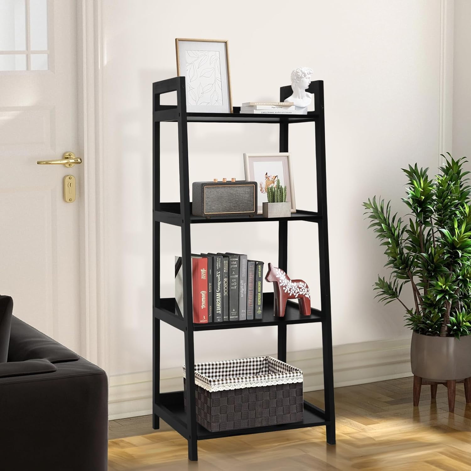 Folding 4-Tier Ladder Shelf, Wood Plant Shelf, Decorative Shelves, No ...