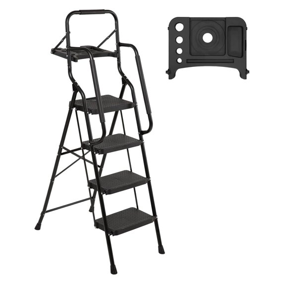 Folding 5-Step Ladder, 330 lbs Capacity Step Stool with Safety Lock ...