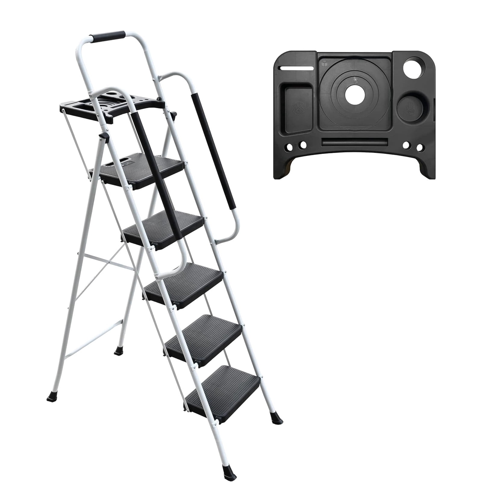 Folding 5-Step Ladder, 330lbs Capacity Step Stool with Safety Lock ...