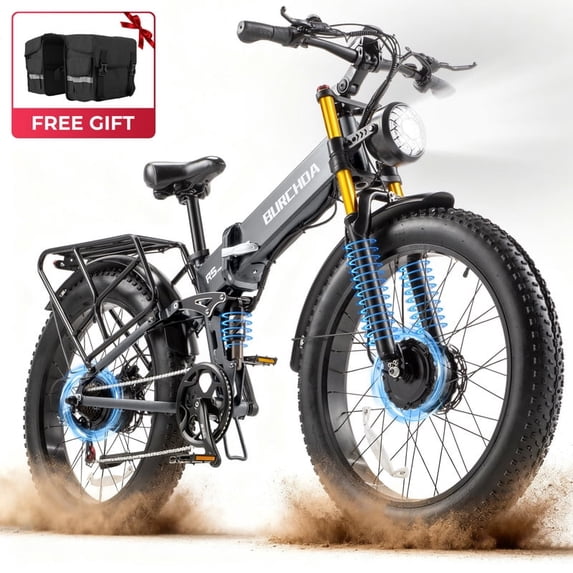 Folding AWD Dual motor Electric Bike for Adults 26'' 3000w UL2849 48v ...