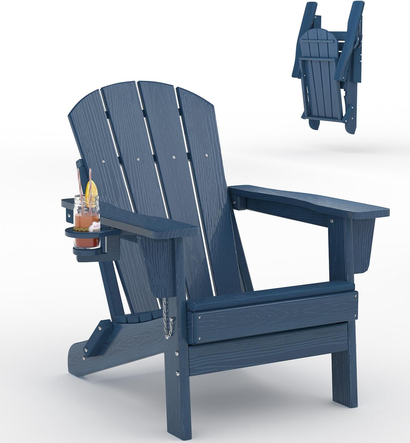 Folding Adirondack Chair, All-Weather HDPE Outdoor Chair, Wooden ...