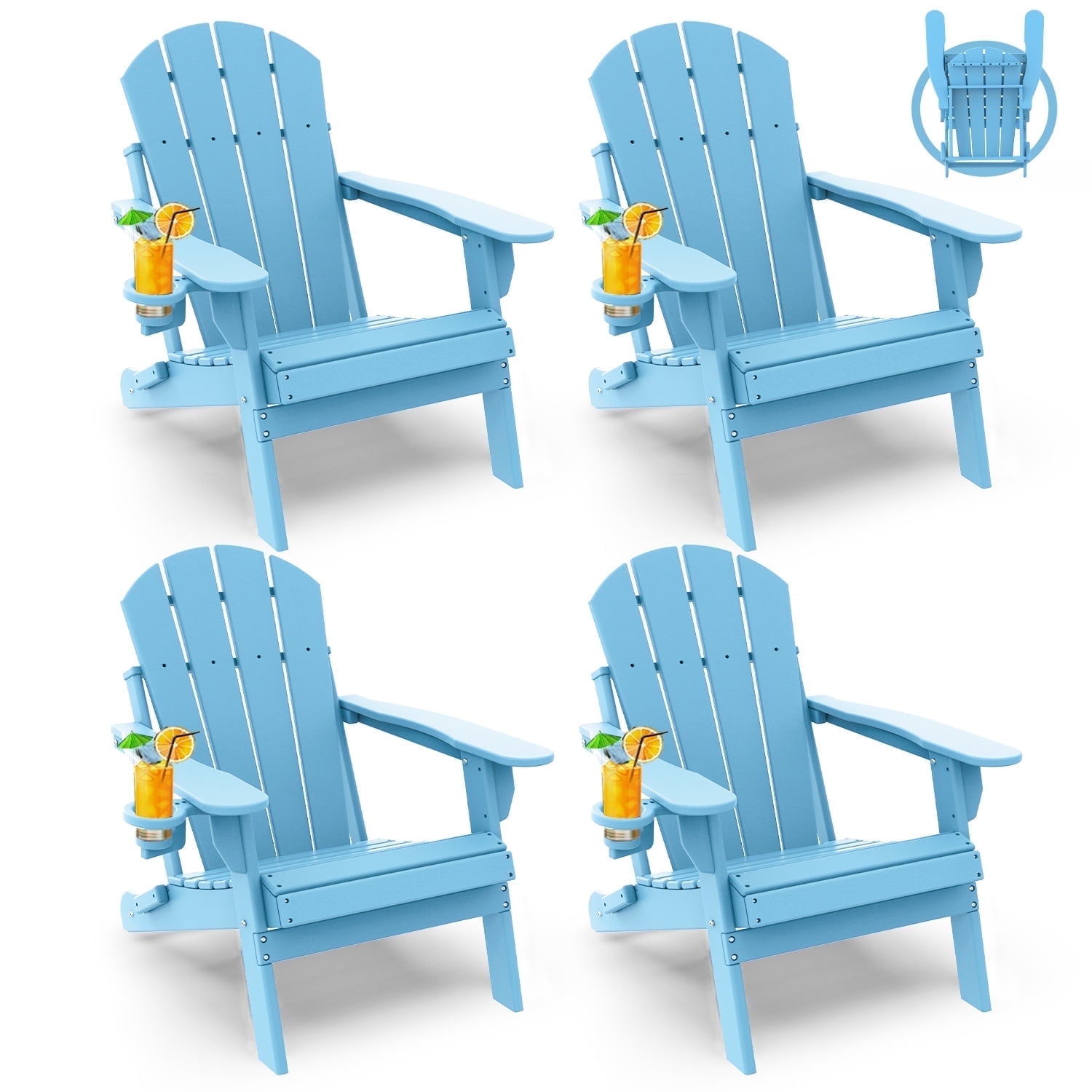 Folding Adirondack Chair HDPE Weather Resistant Patio Chairs w/Cup ...