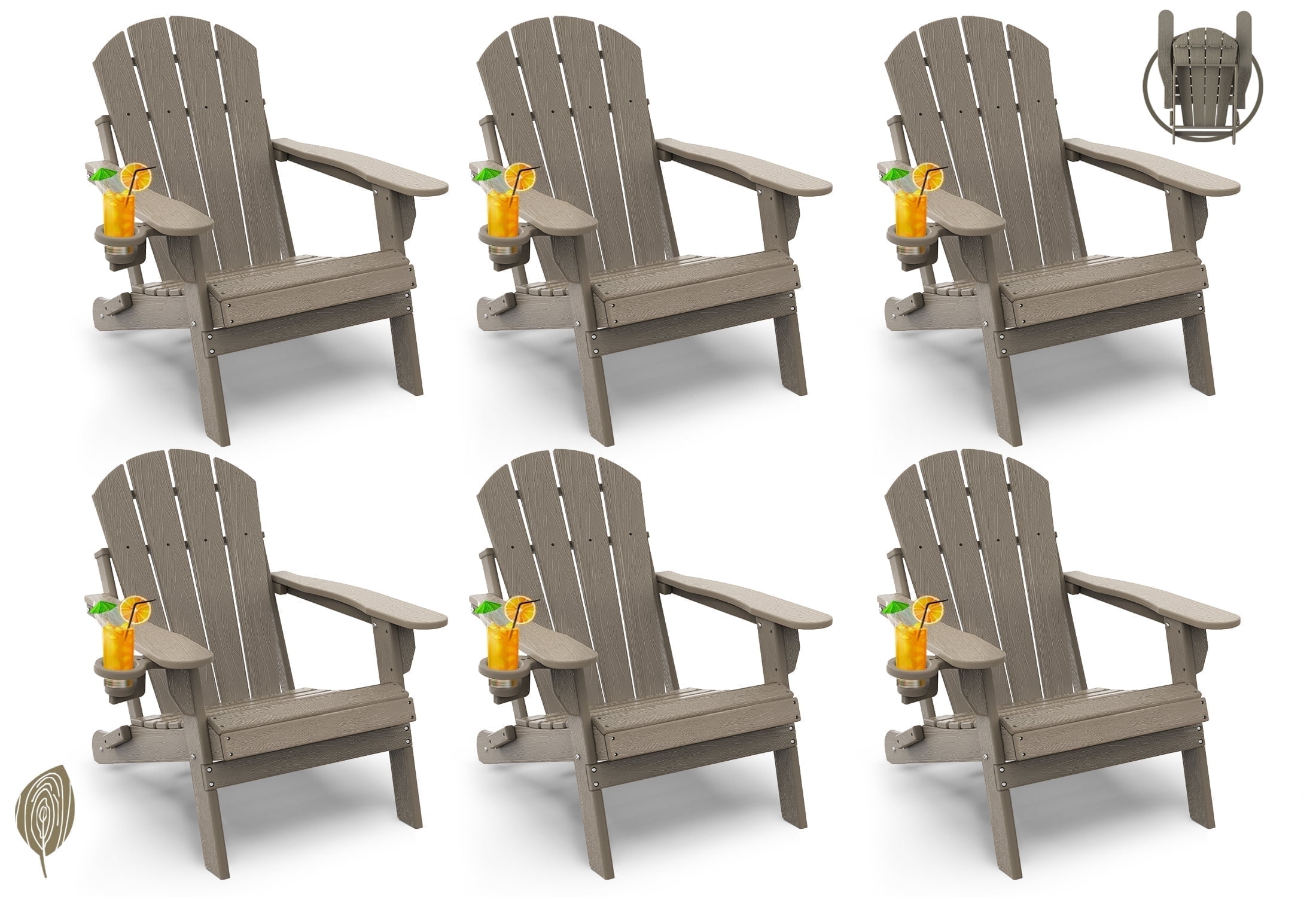 Folding Adirondack Chair HDPE Weather Resistant Patio Chairs w/Cup ...