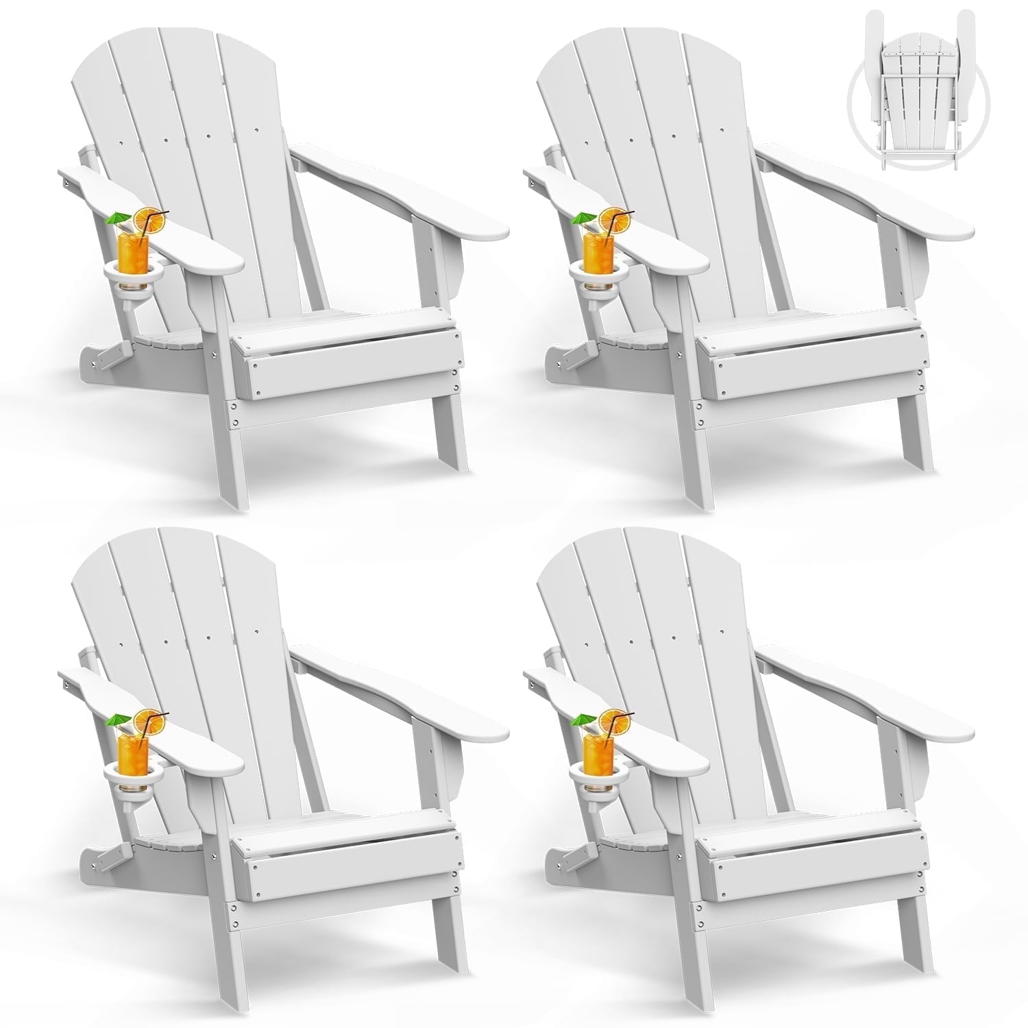 Folding Adirondack Chair HDPE Weather Resistant Patio Chairs w/Cup ...