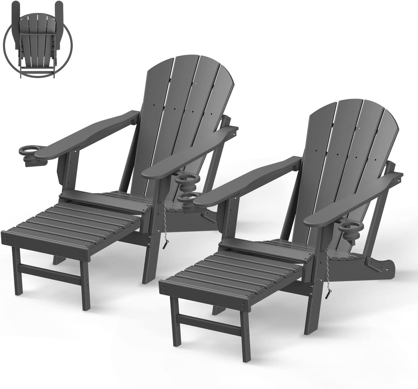 Folding Adirondack Chair with Ottoman Weather Resistant HDPE Patio ...