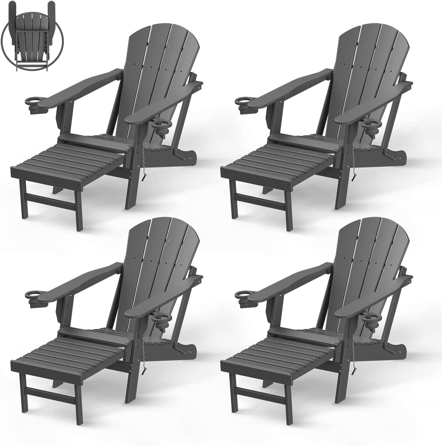 Folding Adirondack Chair with Ottoman Weather Resistant HDPE Patio ...