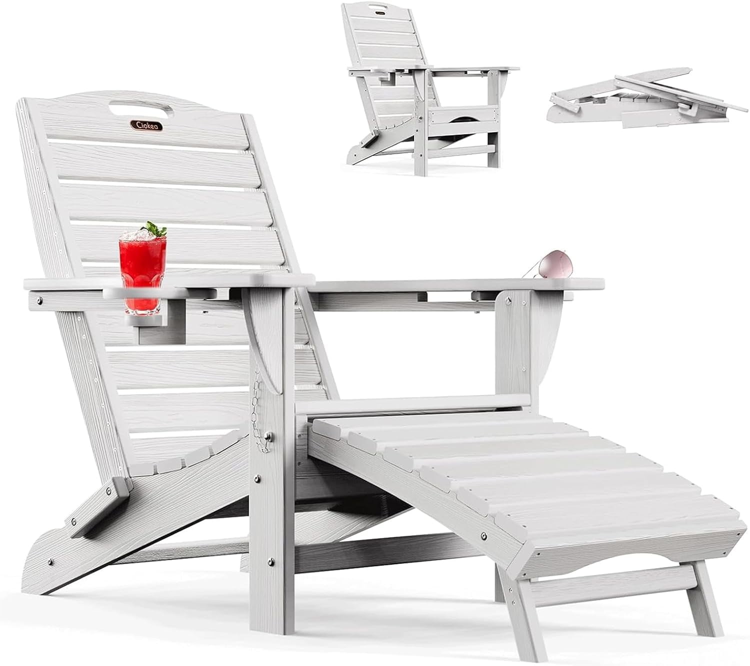 Folding Adirondack Chair with Retractable Ottoman, Fire Pit Patio Chair ...