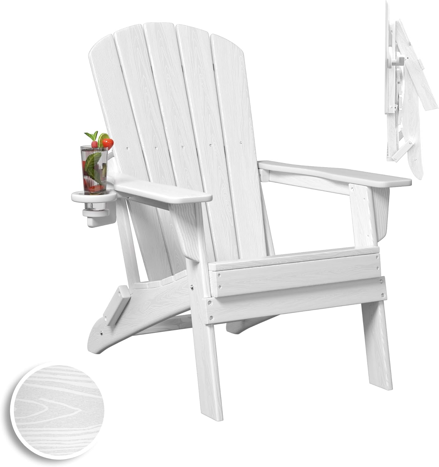 Folding Adirondack Chair, SGS Tested, Wooden Textured with Cup Holder ...