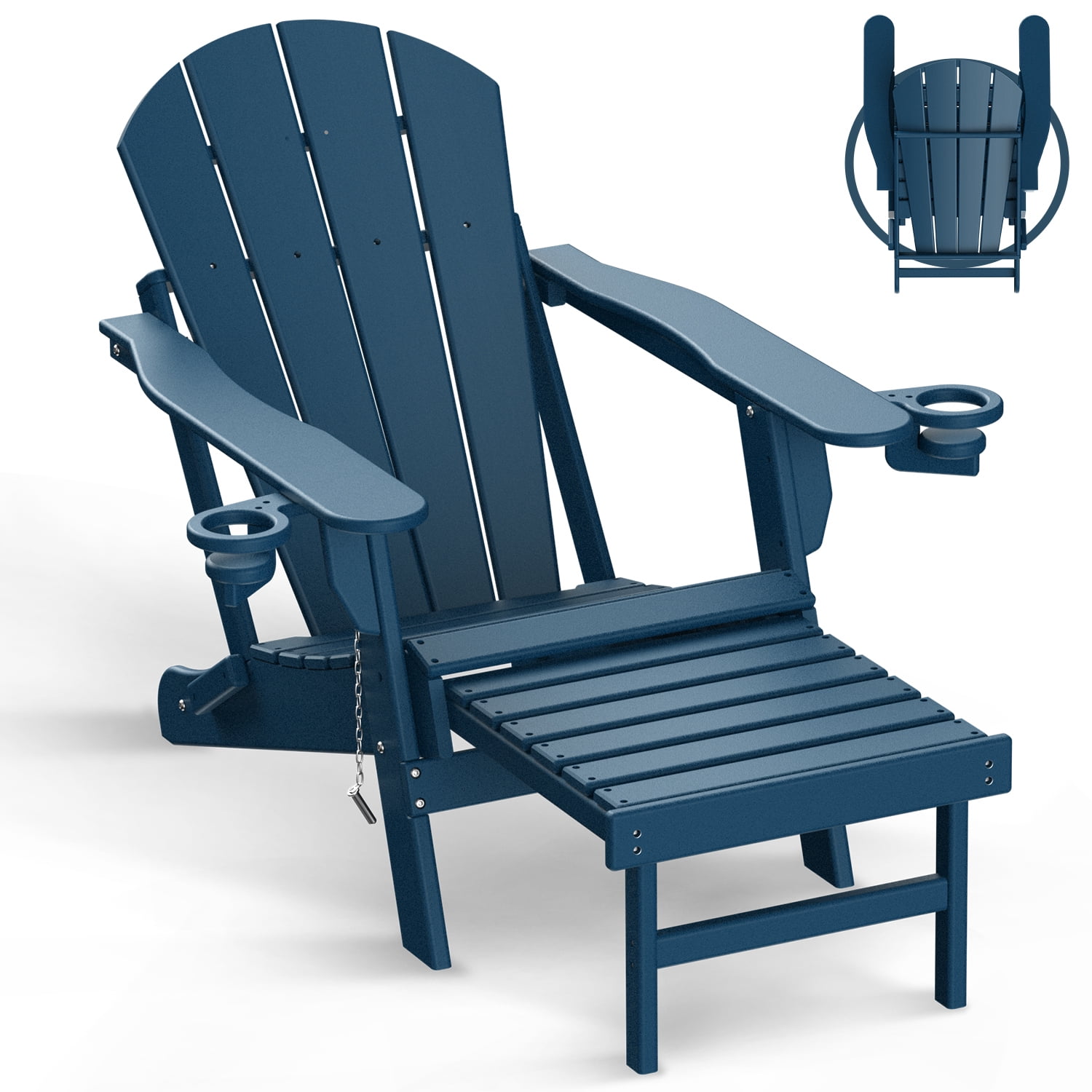 Furryfection Blue Folding Adirondack Chair with Ottoman, HDPE All ...