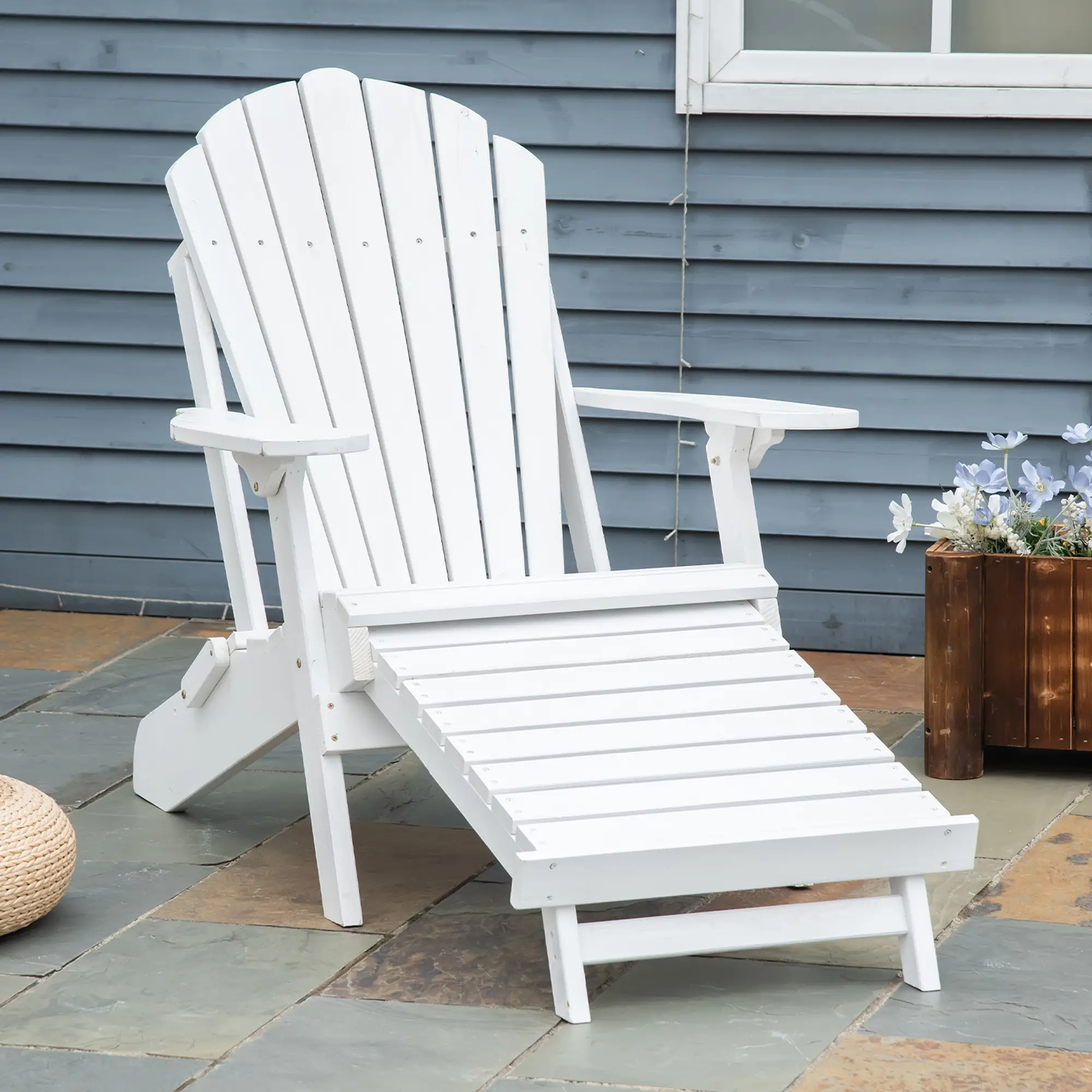 Folding Adirondack Chair with Pull Out Ottoman, Outdoor Fir Wood Fire ...
