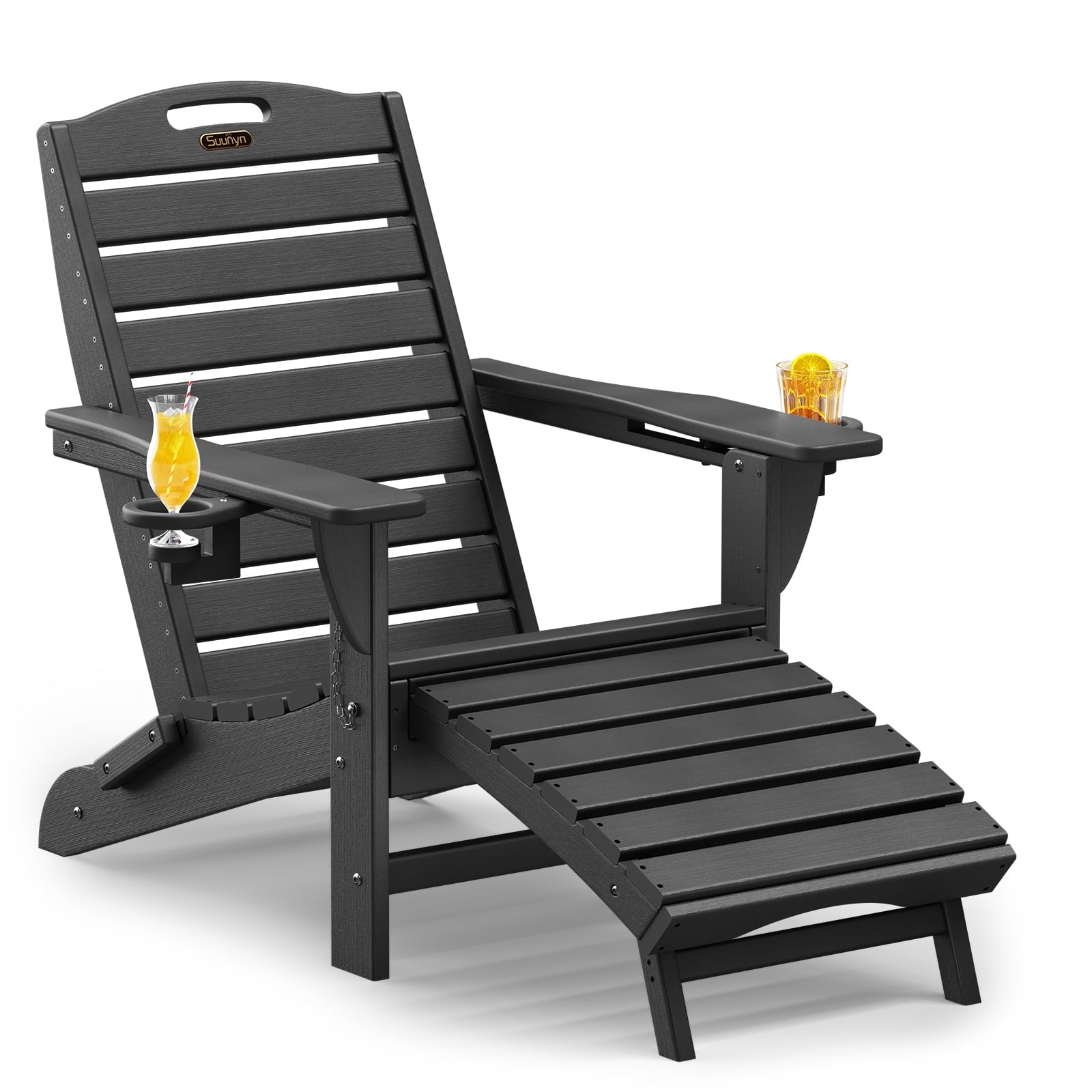Folding Adirondack Chair with Retractable Ottoman Footrest, HDEP All ...