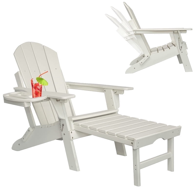 Folding Adirondack Chair with Retractable Ottoman, HDPE All-Weather ...