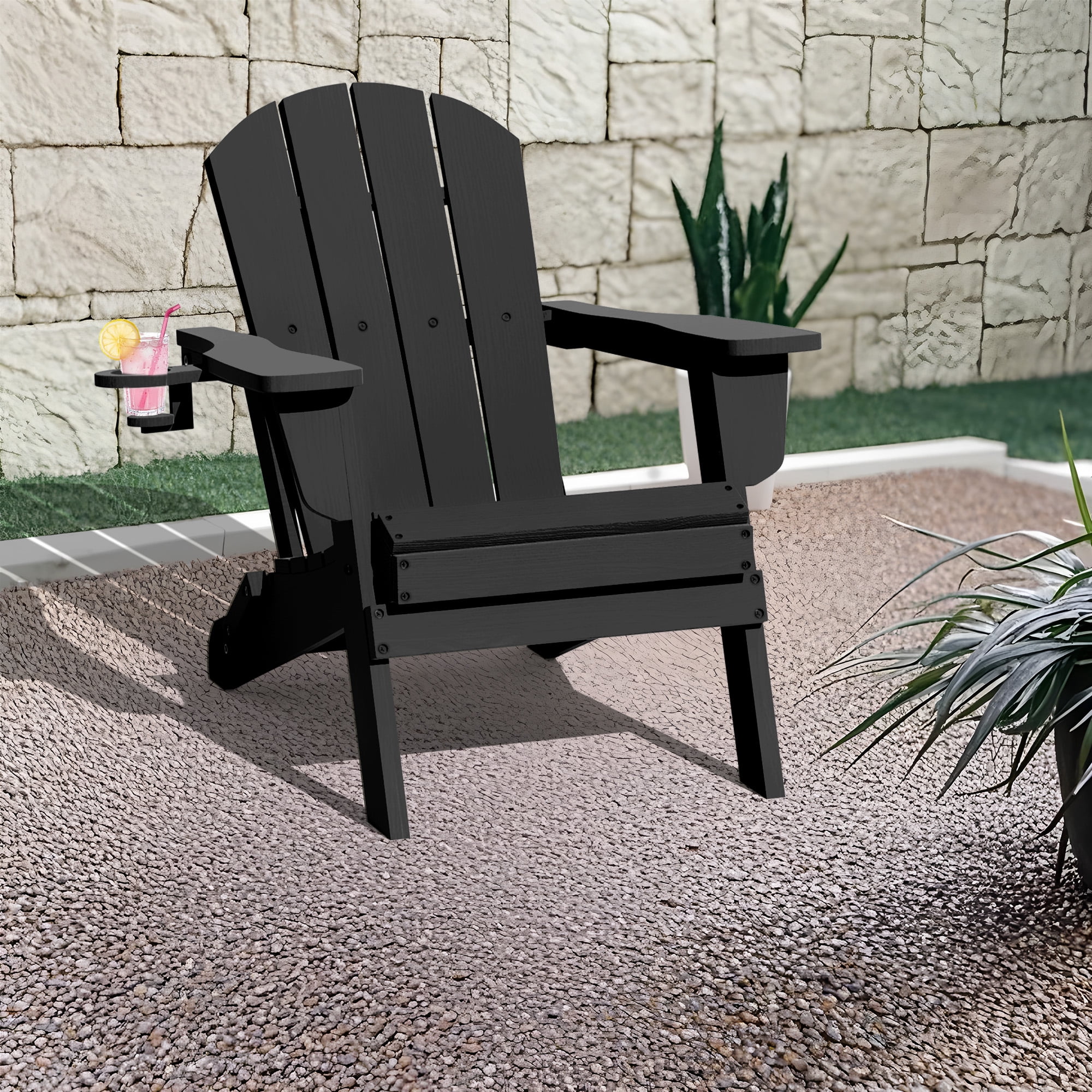 Greforg Oversized Folding Adirondack Chair with Cup Holder,HDPE for ...