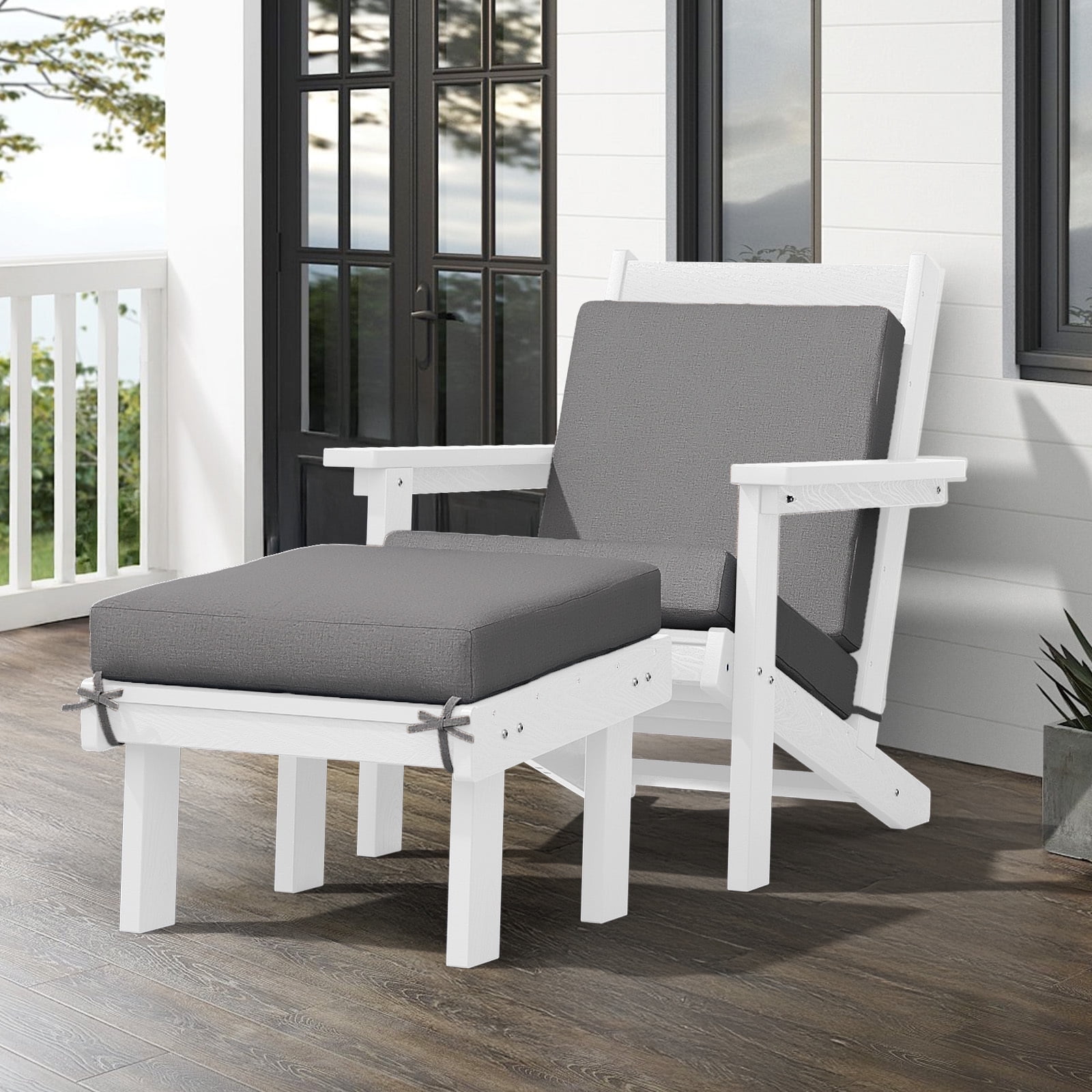 JUSTLET HDPE Adirondack Chair with Ottoman & Cushions - Waterproof, All ...