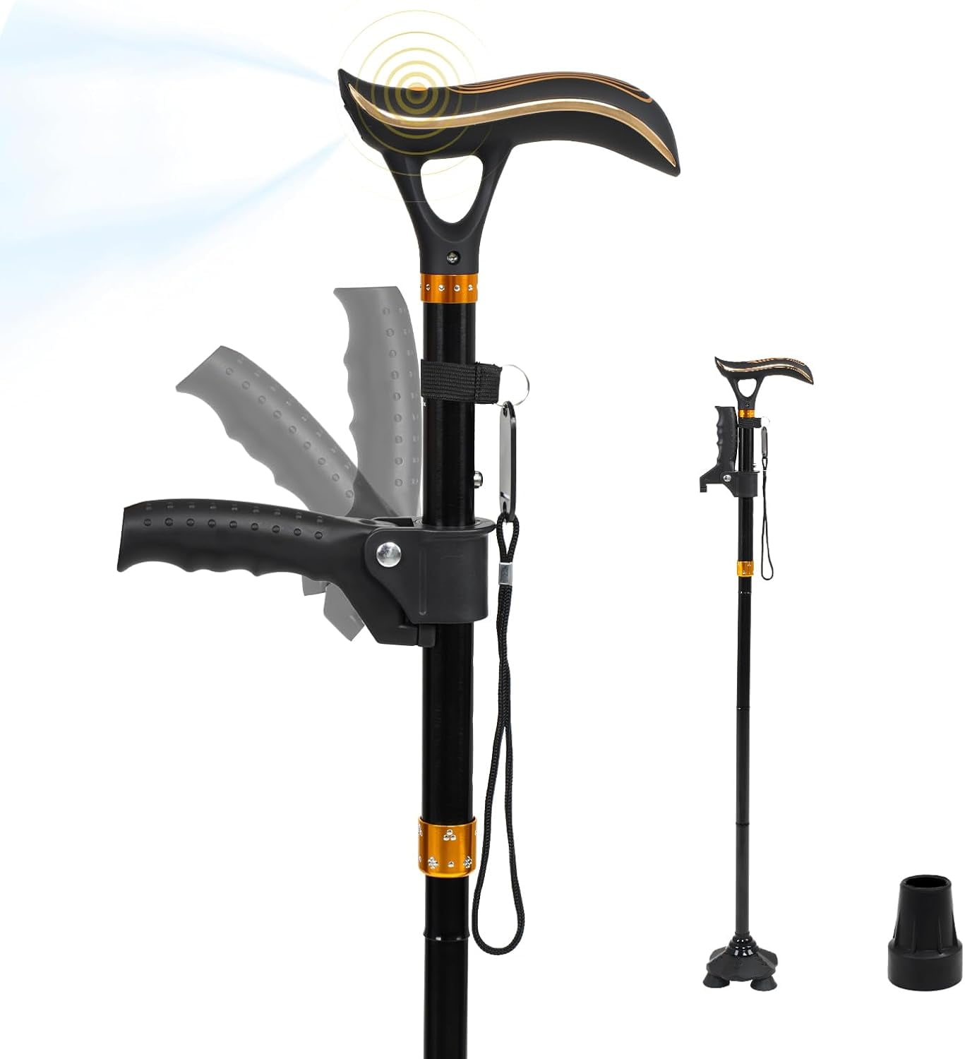 Folding Adjustable Walking Cane with Light and Alarm, Smart USB ...