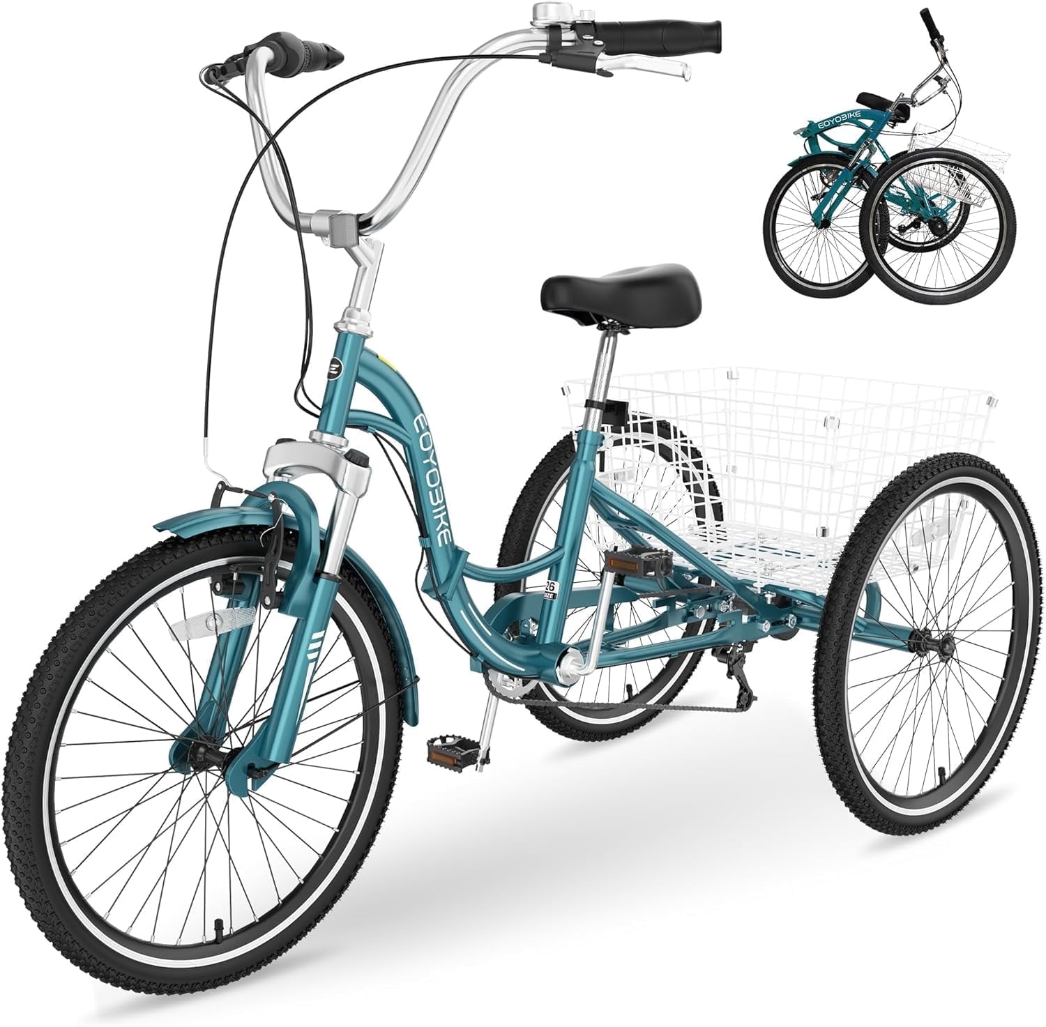 MOPHOTO Adult Folding Tricycle, 24 Inch, 7 Speed, Low Step-Through ...