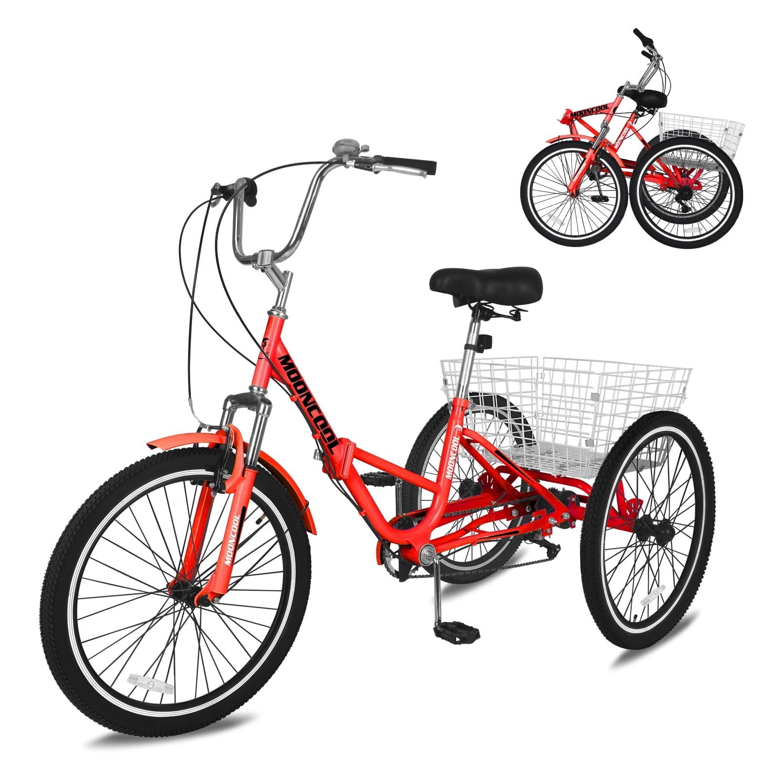 Folding Adults Tricycles, 24/26in Foldable Trike, 7 Speed 2-Wall Wheel ...