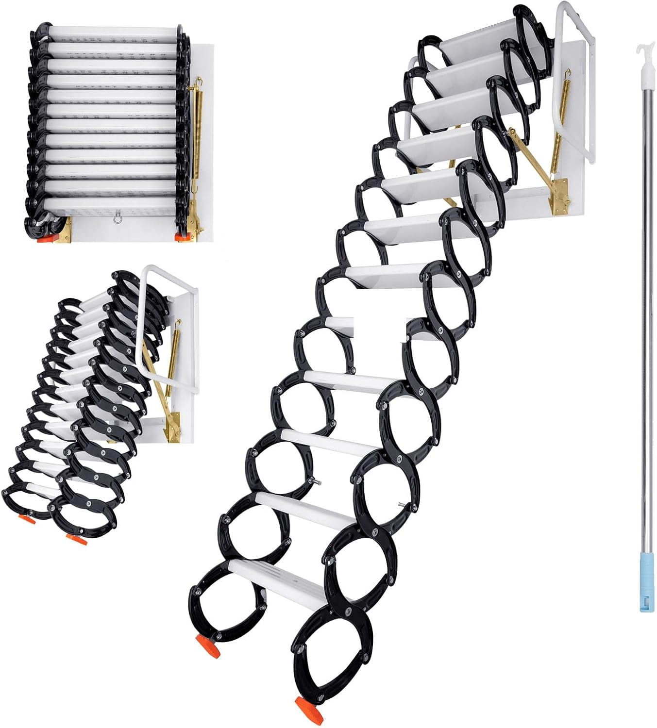 Folding Attic Ladder Pull Down System, 12 Steps Wall-Mounted Attic ...