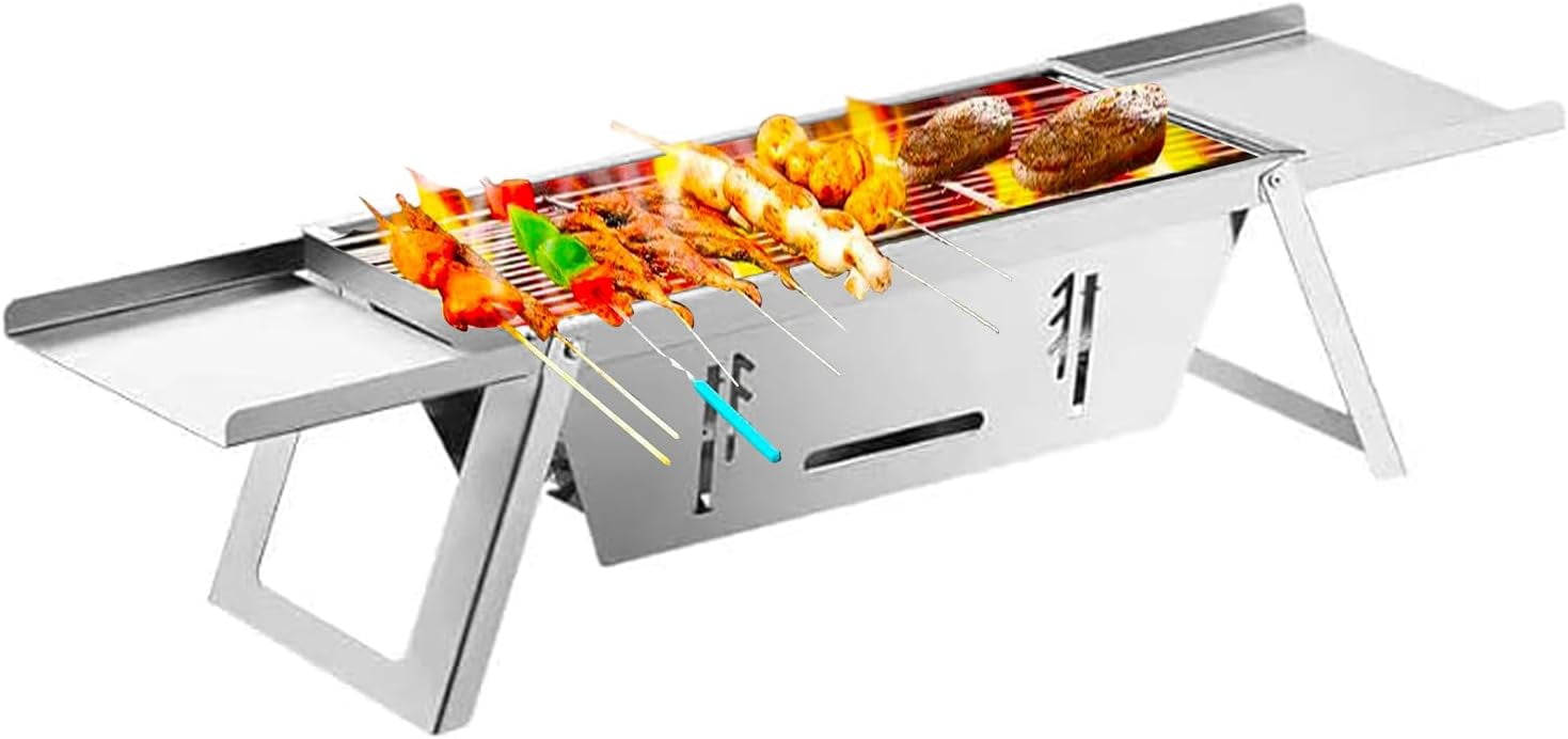 Folding BBQ Grill Small Outdoor Grill Stainless Steel Charcoal Grills ...