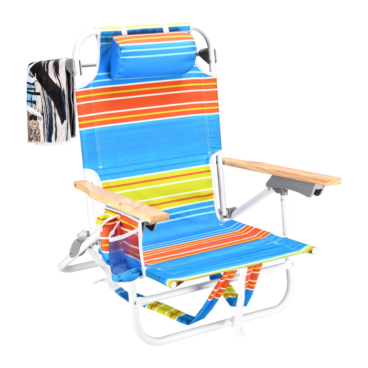 Folding Backpack Beach Chair with 5 Positions, Lay Flat Beach Chairs ...