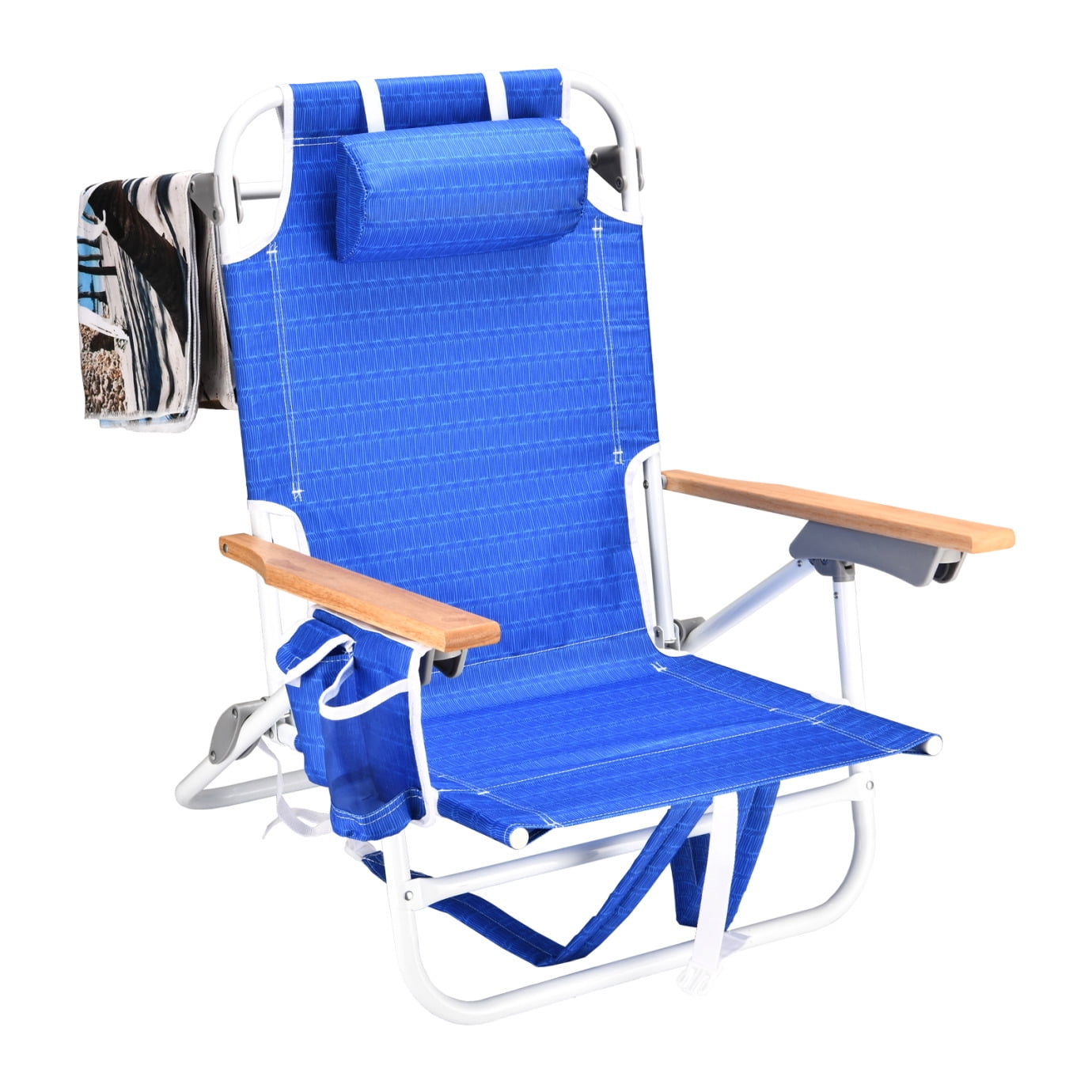 Folding Backpack Beach Chair with 5 Positions, Lay Flat Beach Chairs ...