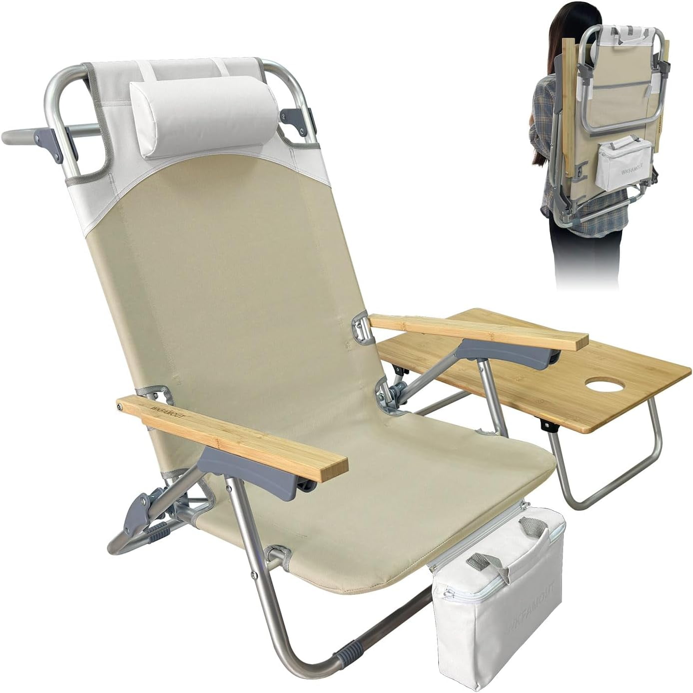 Folding Backpack Beach Chair Aluminum 5-Position with Camping Bamboo ...