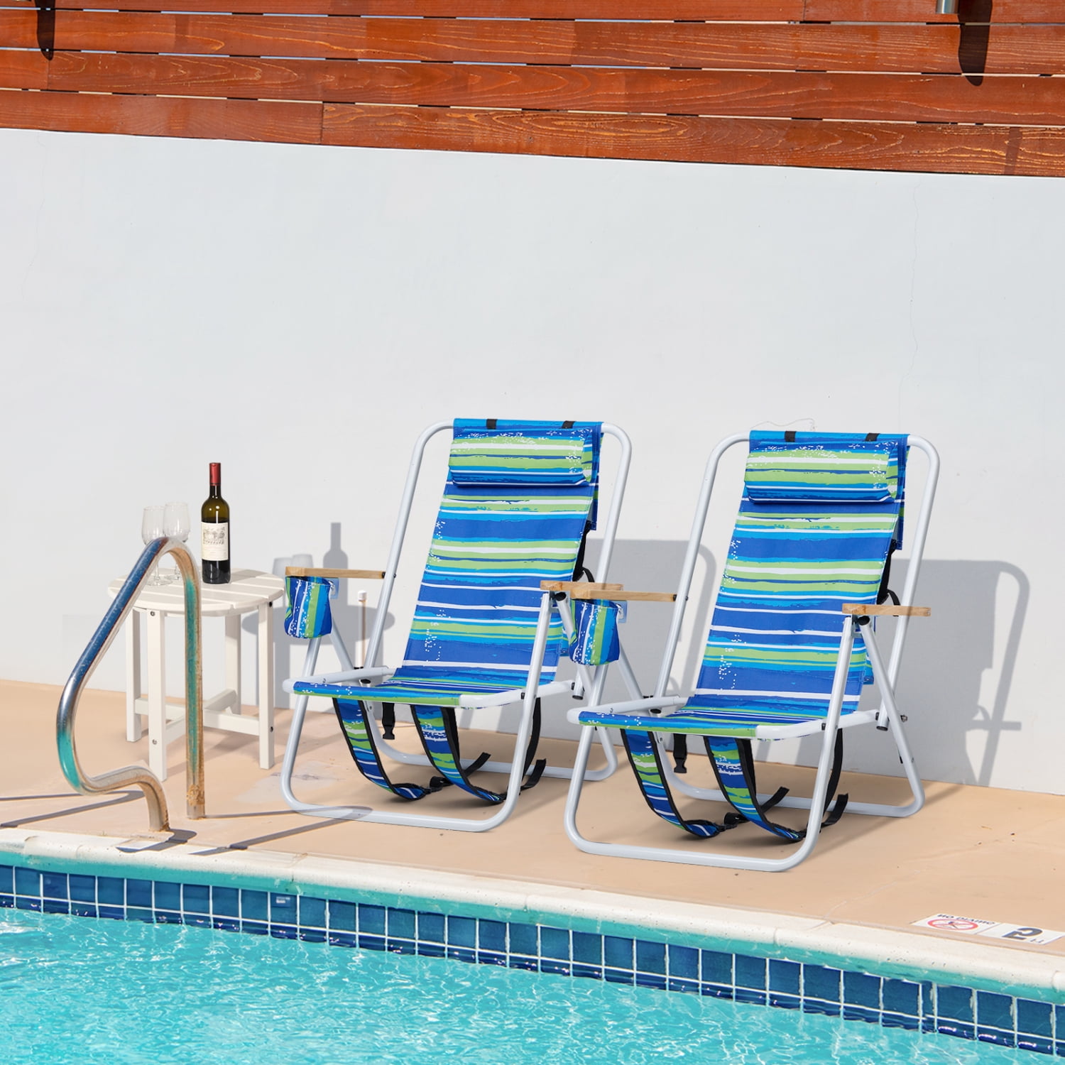 Folding Backpack Beach Chair Set of 2, 4 Positions Lay Flat Beach ...