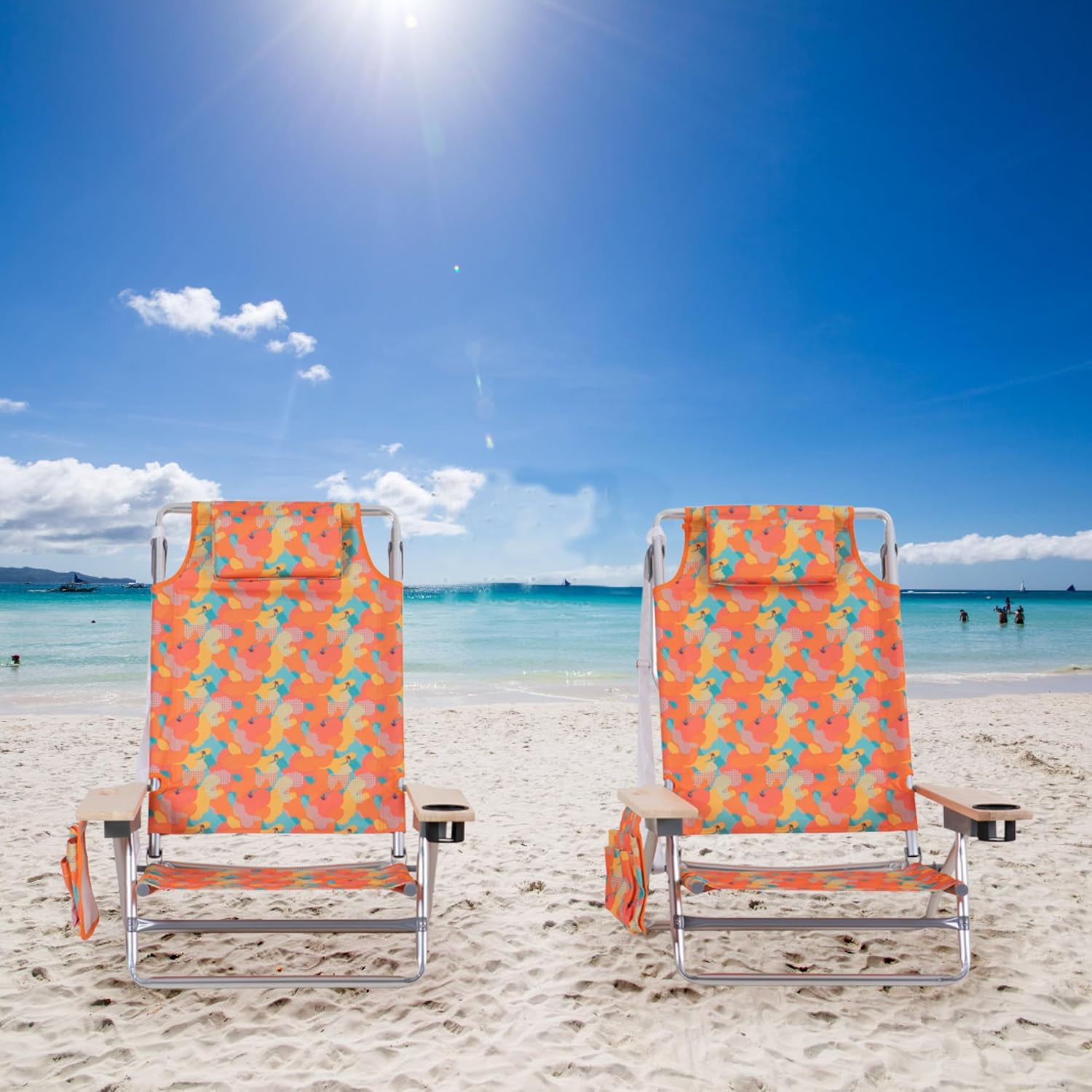 Folding Backpack Beach Chair with 5 Positions for Adults, Portable ...