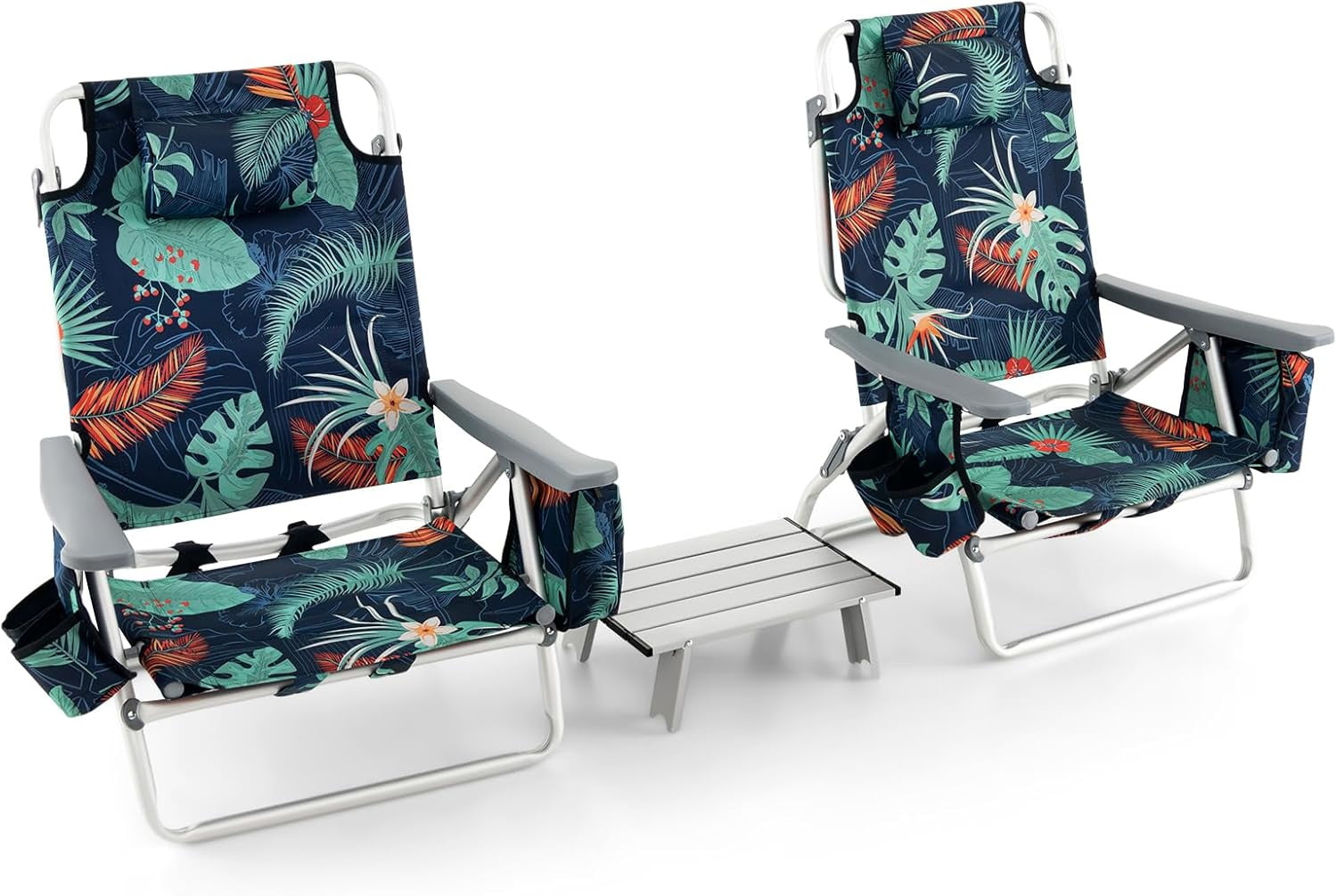 Folding Backpack Beach Chairs for Adults with 5 Positions, Head Pillow ...