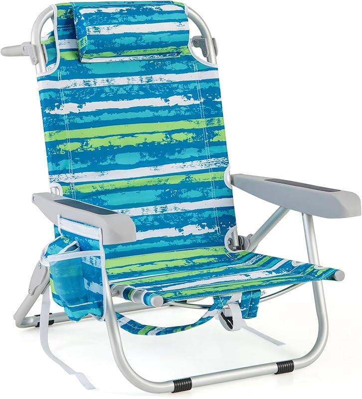 Folding Backpack Beach Chairs for Adults Backrest, Storage Pockets ...