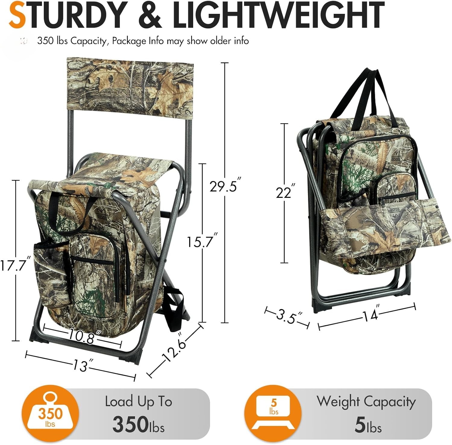 Folding Backpack Cooler Stool with Back Support, Portable Camping ...