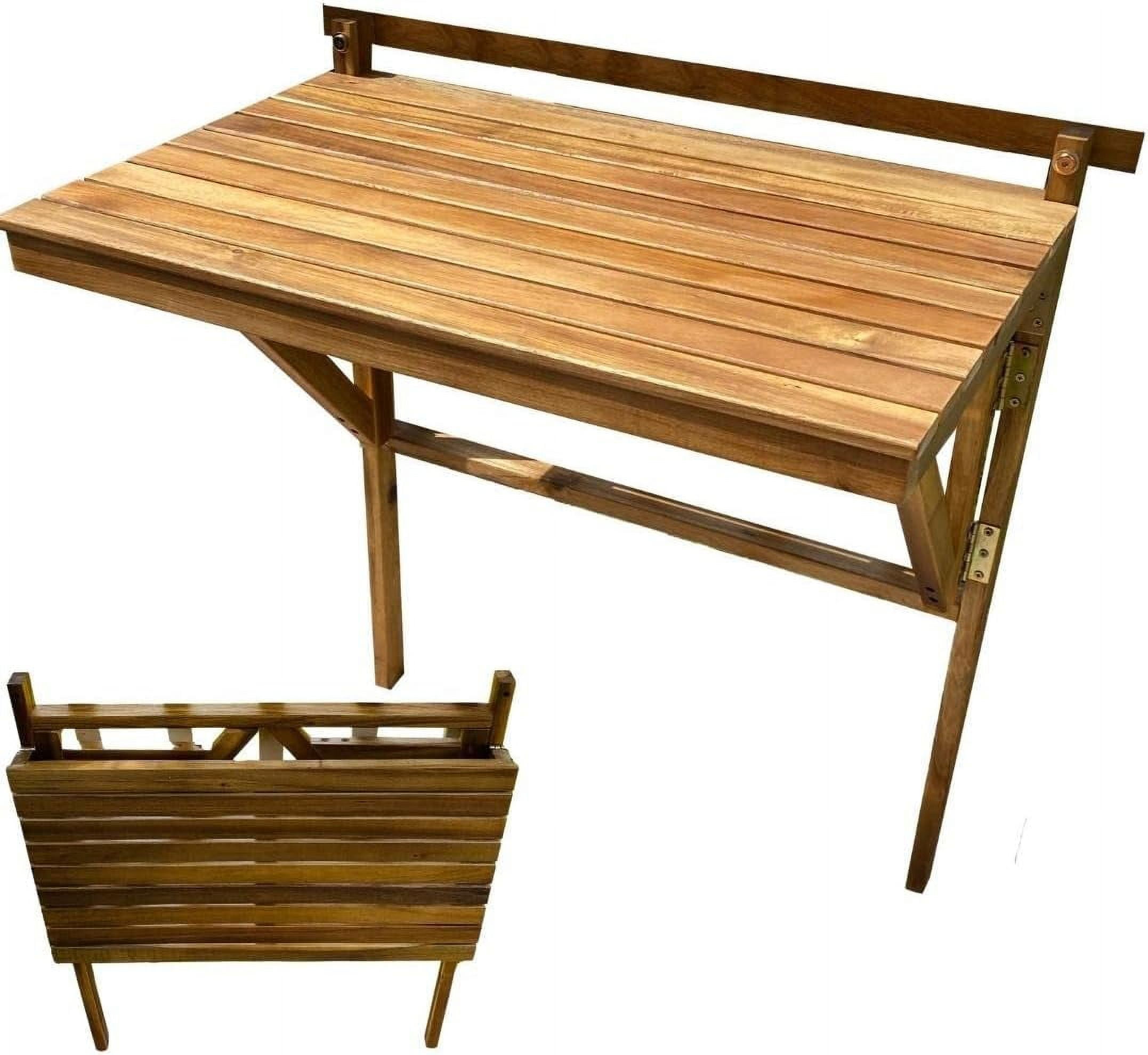 Folding Balcony Table, Foldable Acacia Wood Deck Bar, Portable ...