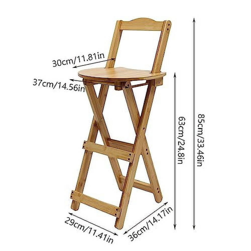 Folding Bamboo Bar Stool with Backrest and Footrest, 11.42 x14.17 x 33 ...