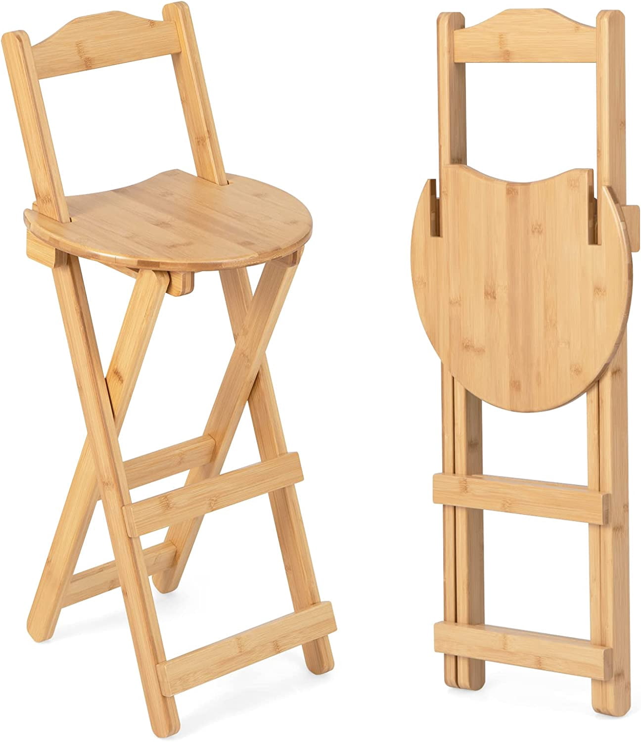 Folding Bamboo Bar Stools Set of 2, 24-inch Kitchen Counter Height ...