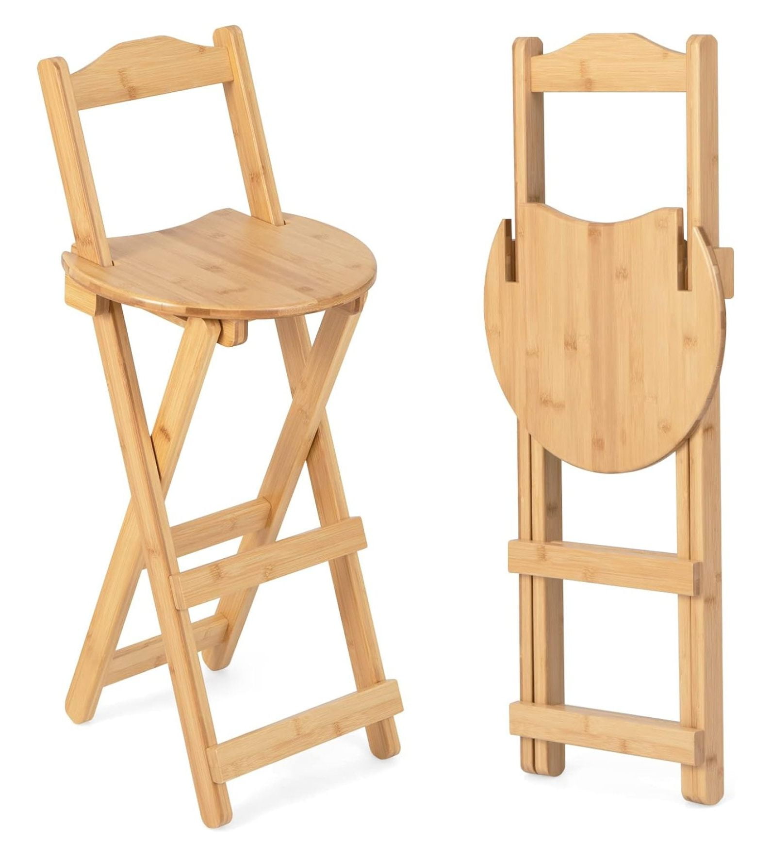 Folding Bamboo Bar Stools Set of 2, 24-inch Kitchen Counter Height ...