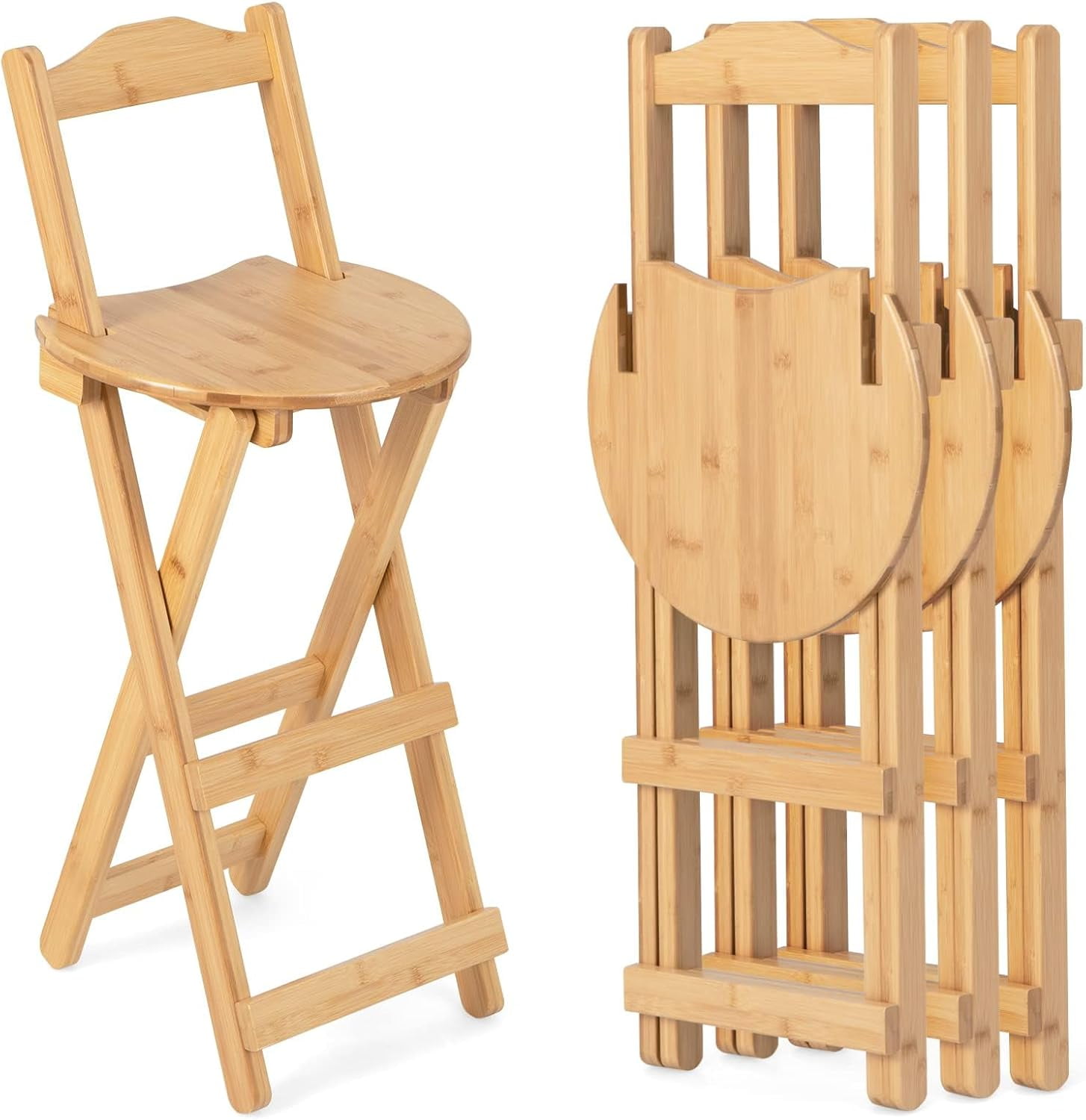 Folding Bamboo Bar Stools Set of 4, 24-inch Kitchen Counter Height ...
