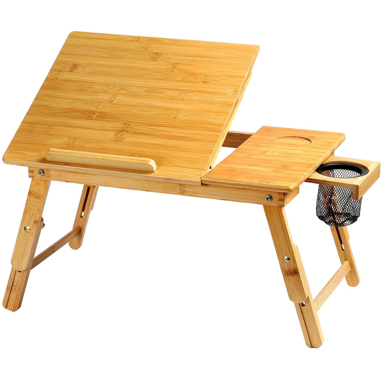 Foldable Bamboo Laptop Table, Portable Adjustable Height Desk Fits Up ...